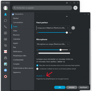 Réglages des paramètres audio de Cisco Jabber ‒ Services et ressources ‐ EPFL