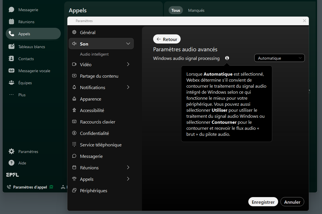 Réglage des paramètres audio sur Webex ‒ Services et ressources ‐ EPFL