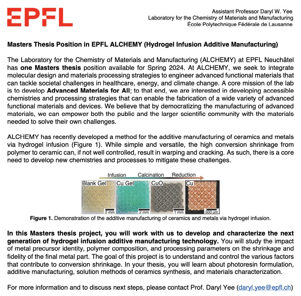 Available Master’s Projects ‒ Laboratory for the Chemistry of Materials and Manufacturing ‐ EPFL