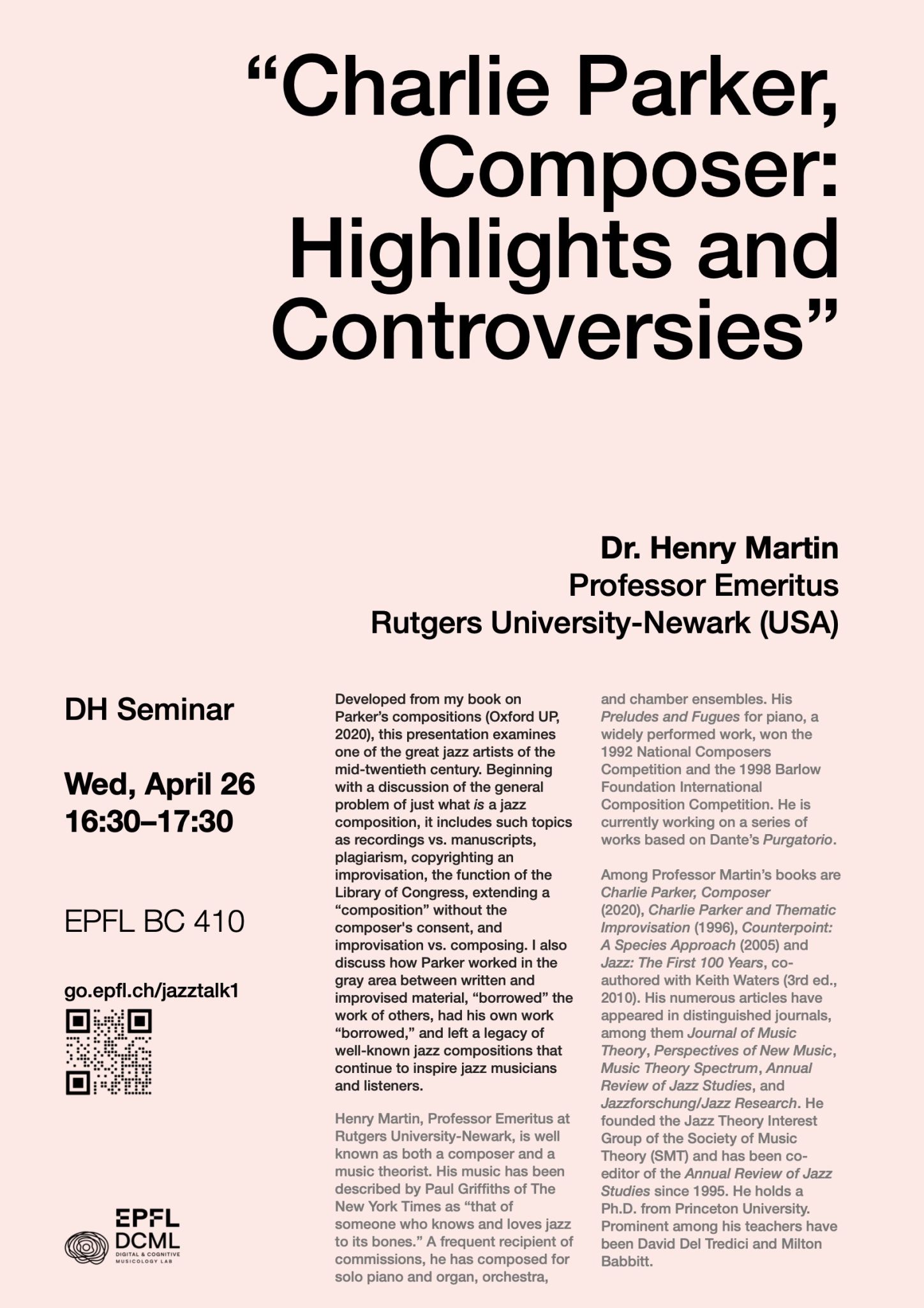 Charlie Parker, Composer: Highlights and Controversies ‒ DCML ‐ EPFL