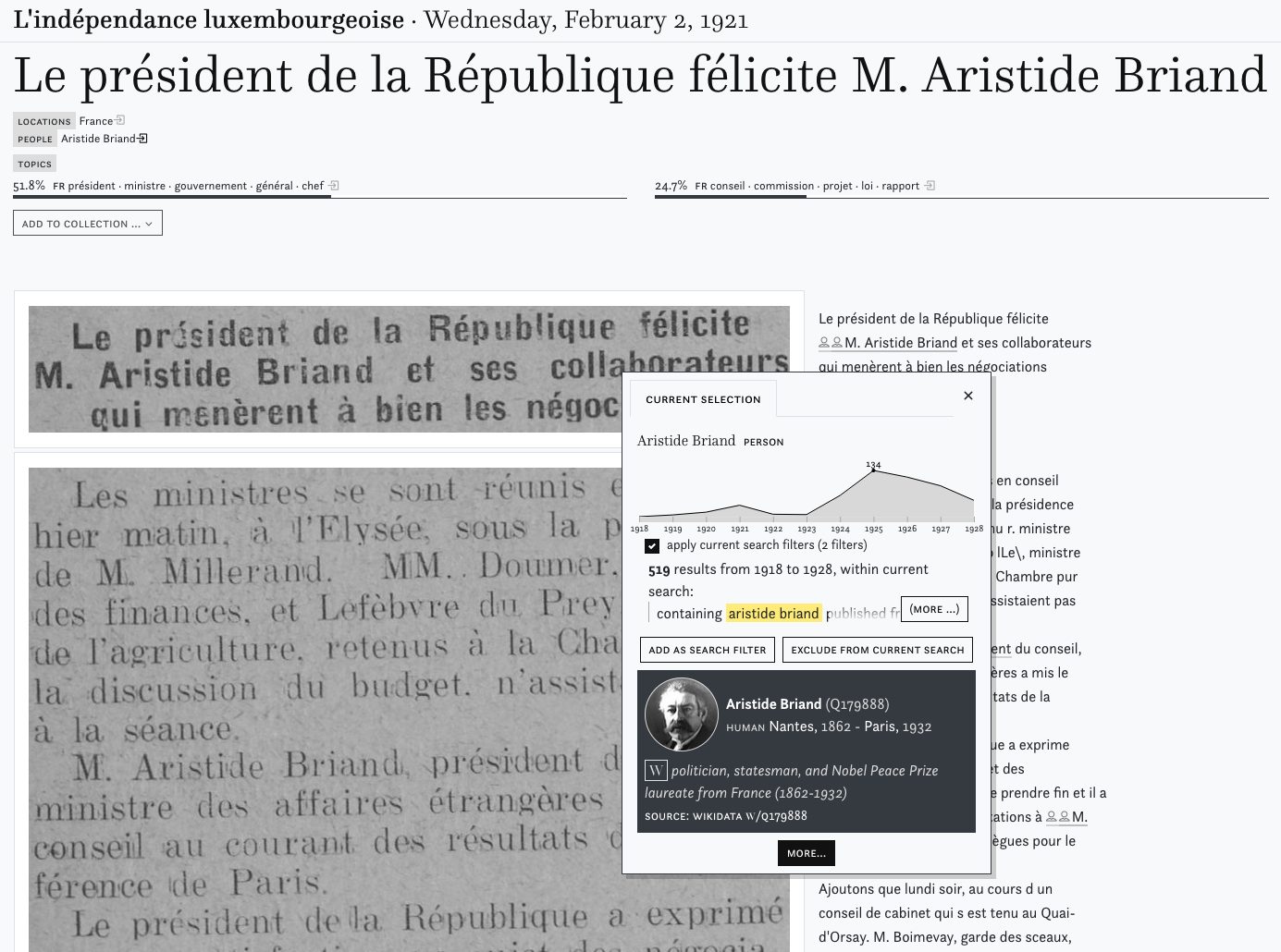 Historical Newspaper Semantic Annotations ‒ DHLAB ‐ EPFL