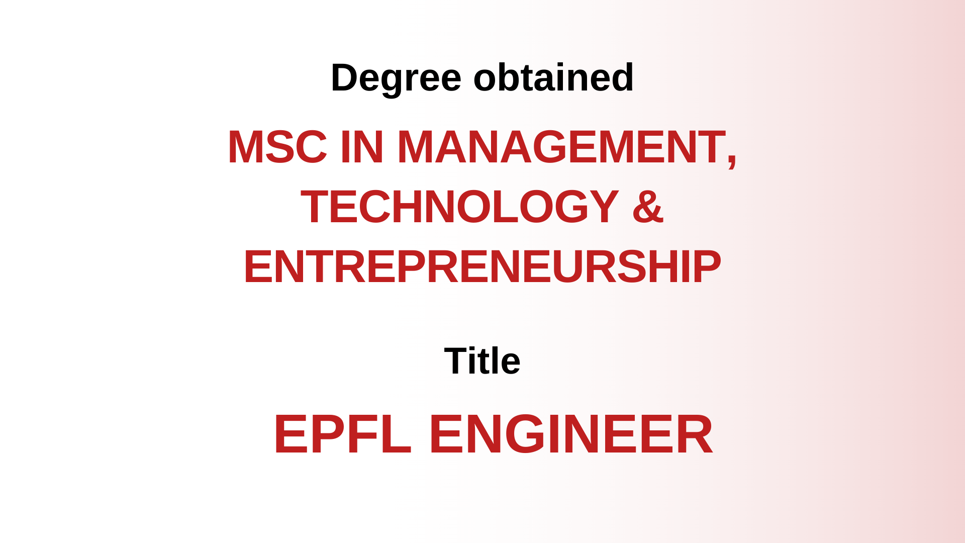 Master in Management, Technology and Entrepreneurship ‒ CDM ‐ EPFL